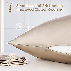 100% Mulberry Silk Pillowcase for Hair and Skin Set of 2,Allergen Resistant Dual Sides,600 Thread Count Silk Bed Pillow Cases with Hidden Zipper,2pcs,(Standard Size,Taupe)