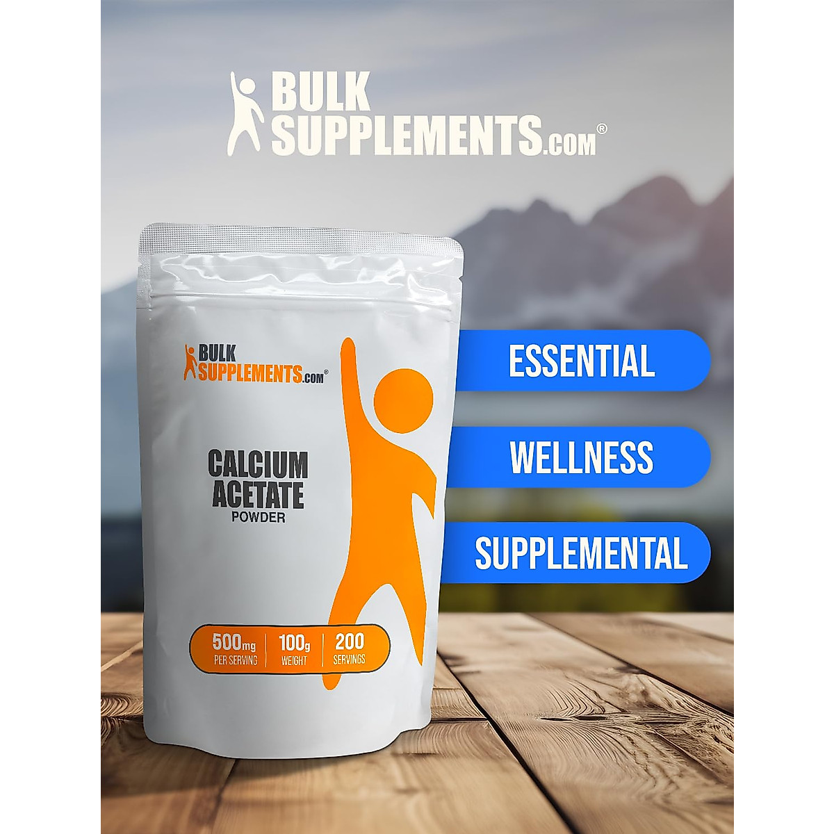 BulkSupplements.com Calcium Acetate Powder - Calcium Supplement, Calcium Acetate Supplement - Food Grade & Gluten Free, 500mg (125mg Calcium) per Serving, 100g (3.5 oz) (Pack of 1)