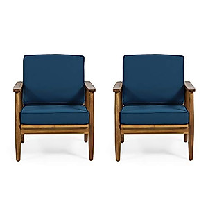 Willowbrook Outdoor Club Chair with Cushion - Acacia Wood - Teak (Set of 2)