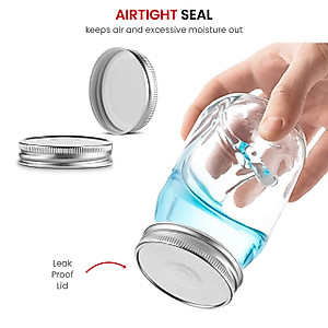 Glass Regular Mouth Mason Jars, 16 Ounce (4 Pack) Glass Jars with Silver Metal Airtight 1 Piece Lids for Meal Prep, Food Storage, Canning, Drinking, Overnight Oats, Jelly, Dry Food, Salads, Yogurt