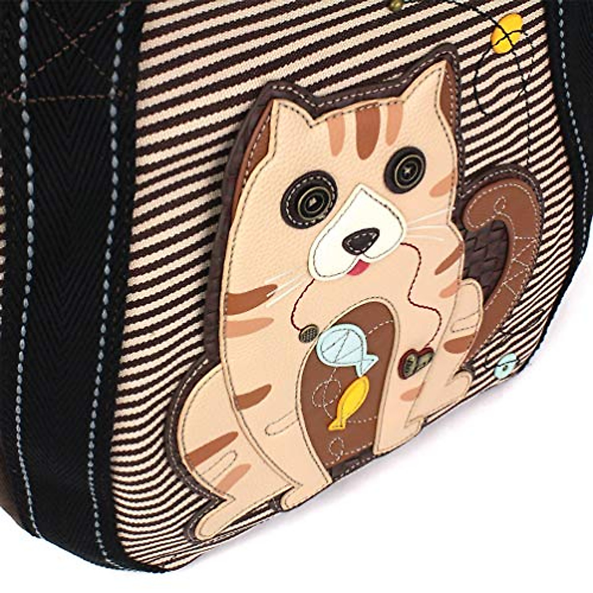 Chala Handbags Cat with Fish Gen II Carryall Zip Tote Cat Lover