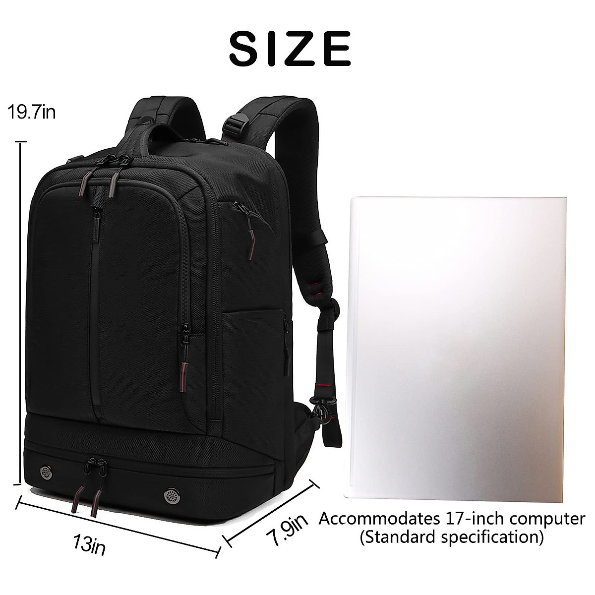 Sunborls Travel Backpack Oxford Cloth Black Waterproof Laptop Backpacks Women and Mens Large Backpack With Shoe Compartment