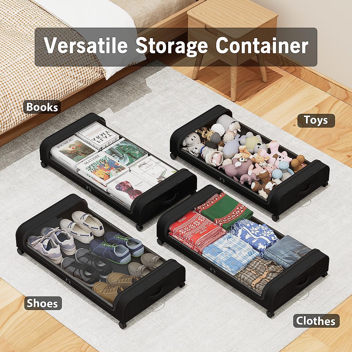 Under Bed Storage with Wheels 2 Pack: Under Bed Storage Containers with Lids, Large Under the Bed Storage with Wheels, Storage Drawers for Clothes, Books, Shoes (31”L x 17”W x 6.8”H)