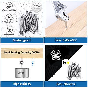 Muzata 12Pack 2.9Inch M6 Screw Eye Hook Wood Screws Metal Hook T316 Stainless Steel for Wood Securing Cable Wire Terminal Ring Eyelet Stand Self Tapping Eye Bolt Indoor Outdoor CN07 HN1