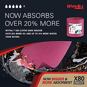 WypAll Power Clean X80 Heavy Duty Cloths (41055), Extended Use Cloths Jumbo Roll, Red, 475 Sheets / Roll; 1 Roll / Case