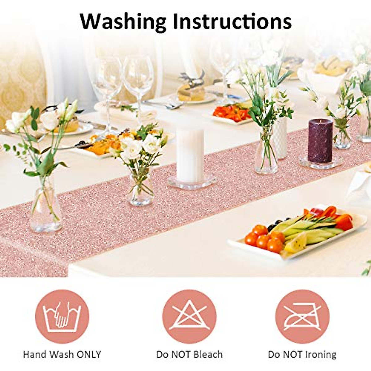 Syntus Sequin Table Runner Rose Golden, 2 Pack 12 x 72 inch Glitter Rose Gold Table Runner Rectangle for Graduation Party Supplies Decorations Wedding, Birthday & Baby Shower