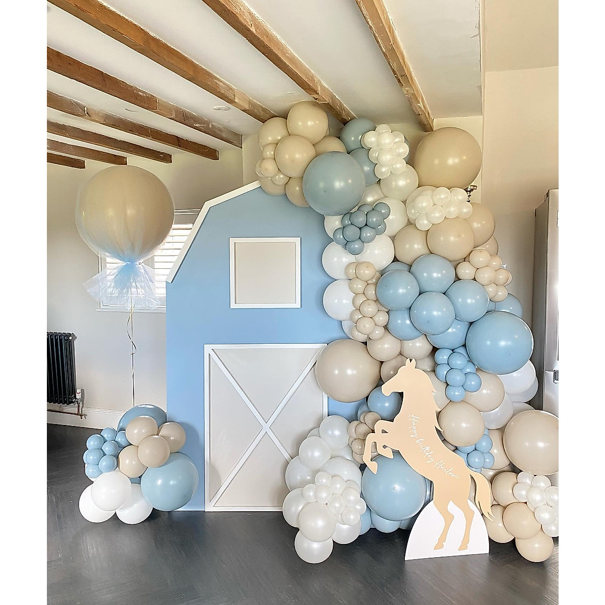 Grcypa Dusty Blue Balloon Garland Arch Kit with Dusty Blue Balloons Sand White Balloons White Balloons for Boy Girl Bear Baby Shower Birthday Gender Reveal Bridal Wedding Party Decorations