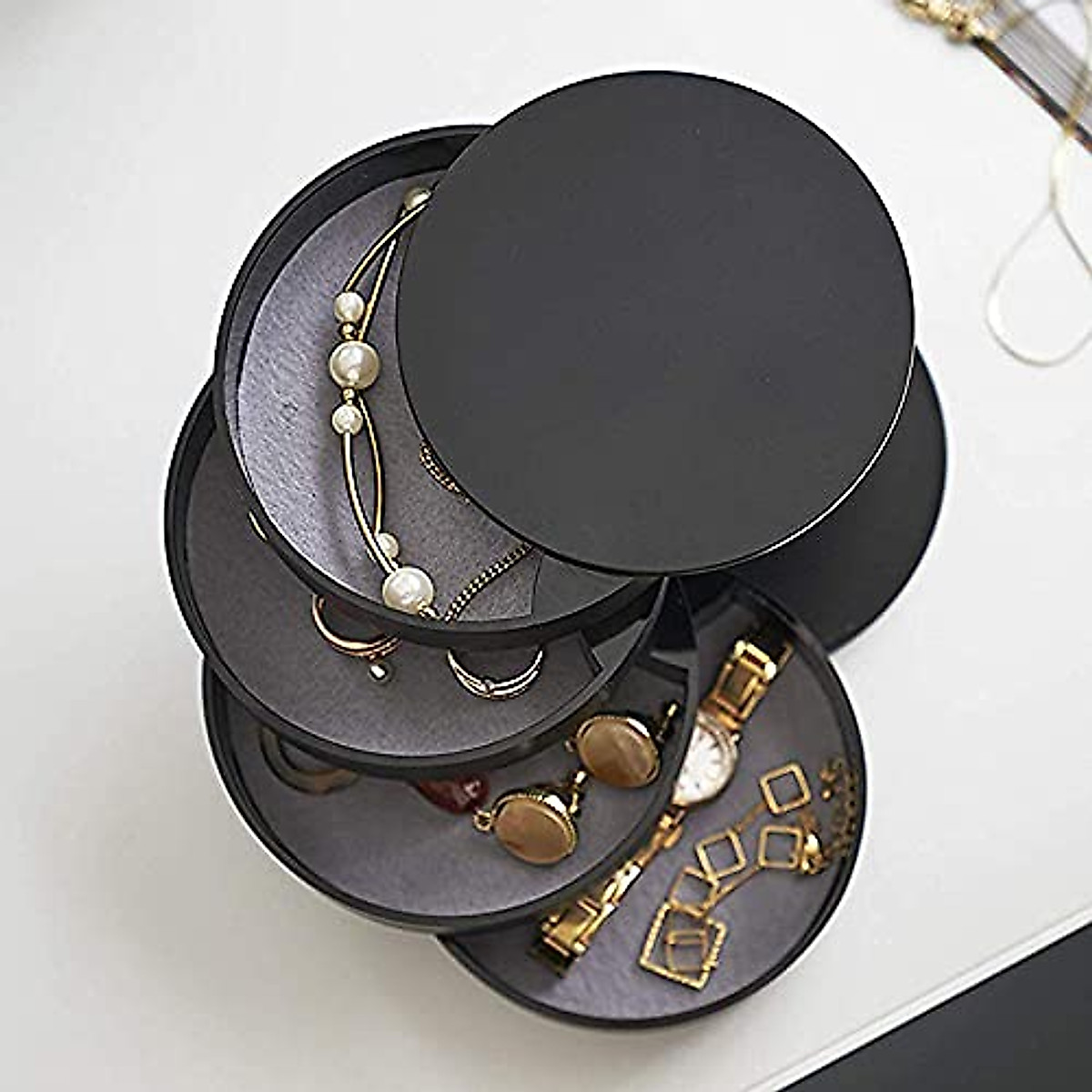 Ldirect Jewelry Organizer 4-Tier Showcase Storage Box Rotating Holder for Women Bracelets Rings Bracelets Earrings (Black)