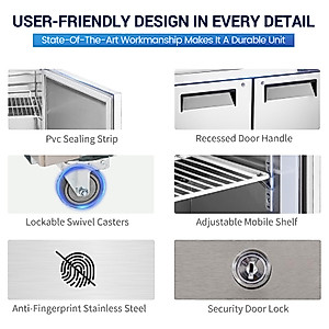 60" W 2 Door Refrigerator Sandwich Salad Prep Table Commercial Stainless Steel Fan Cooling Refrigerator with Cutting Board, 2 Shelves & 16 Pans for Restaurant, Bar, Shop-16.4 Cu.ft