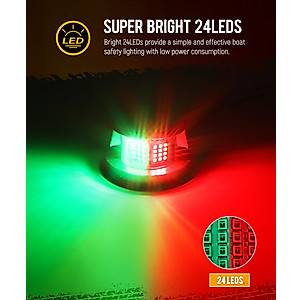 Partsam 1Pcs Marine Boat Bow Lights, 24 LED Red and Green Navigation Light for Vessle Pontoon Yacht Skiff Skeeter