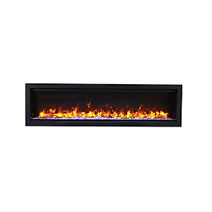 Amantii SYM-60-BESPOKE Symmetry Series Bespoke 60-Inch Built-in Electric Fireplace with Remote, Ice Media, Black Steel Surround