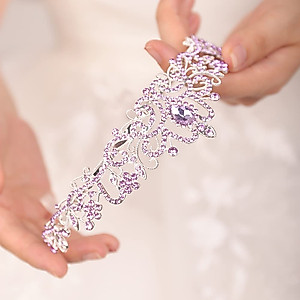 JWICOS Light Purple Crystal Tiara and Crown for Women Elegant Princess Crown with Comb Women's Rhinestone Headband for Wedding Prom Birthday Party (Light Purple)