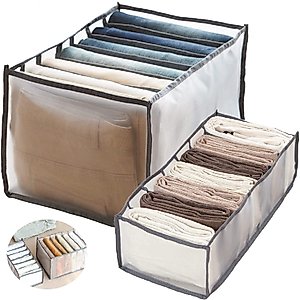 2Pcs Wardrobe Clothes Organizer - Closet Organizers and Storage Baskets, 7 Grids Closet Organizers, Stackable and Foldable Clothes Drawer Mesh Separation Box, Clothing Storage Bins