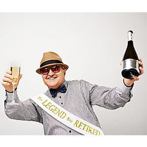 The Legend Has Retired Sash – Elegant White and Gold Foil Legendary Sash for Both Women and Men & a Large Gold Safety Pin. Perfect for Retirement Parties by JPACO