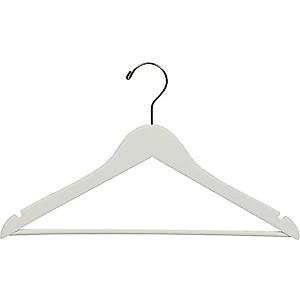 White Rubberized Wooden Suit Hanger with Solid Wood Bar, Flat 17 Inch Rubber Coated Hangers with Chrome Swivel Hook & Notches (Set of 100) by The Great American Hanger Company