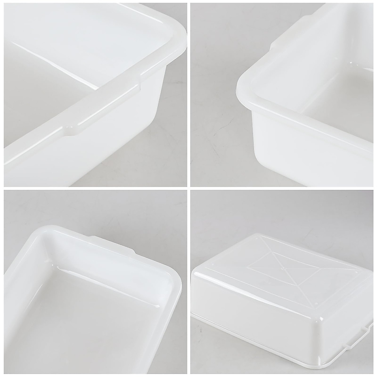 Guankan 4-Pack 8 L Commercial Plastic Bus Tub Box, Small Dish Pan Tub, White