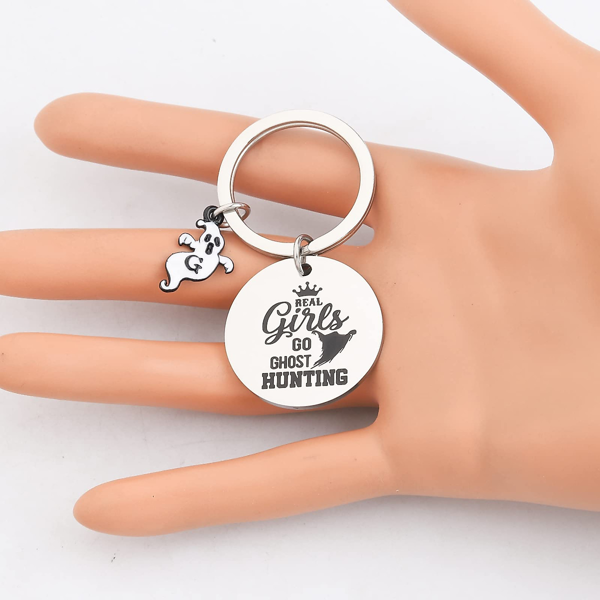 TIIMG Funny Paranormal Gift Real Girls Go Ghost Hunting Keychain for Ghost Hunter (GHOST HUNTING)