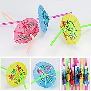 Hysagtek 50 Pcs Drinking Straws Bendable Cocktail Straws Decorations for Luau Party, Pool Party, Birthday Party, Hawaiian Party Decor Tableware Decoration (Umbrella)