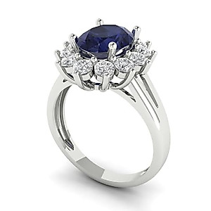 Clara Pucci 2.36 ct Oval Cut Solitaire Halo Genuine Simulated Blue Sapphire Engagement Promise Anniversary Bridal Ring 18K White Gold 6.5