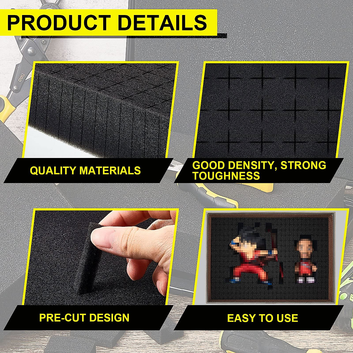 2 Pieces Pre Cubed Foam Tray Customizable Foam Insert Black Pluck Foam Insert for Interlocking Cases, 30 x 30 x 5 Cm/ 11.81 x 11.81 x 1.97 Inches