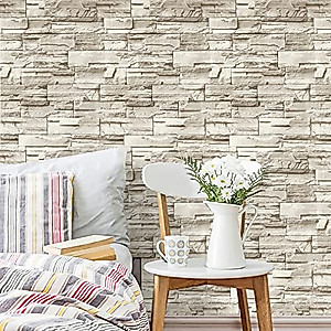 Jeweluck Stone Wallpaper Peel and Stick 17.7inch×118.1inch Stone Contact Paper Backsplash for Kitchen Brick Wallpaper Self Adhesive Removable Decorative Wallpaper
