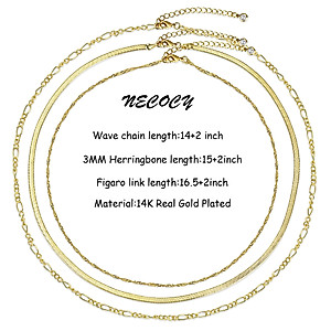 NECOCY Herringbone Necklace For Women,14k Gold Plated Layered Gold Necklaces Dainty Gold Herringbone Necklace Chunky Thin Paperclip Snake Chain Choker Necklace For Women Girls Gold Jewelry Gifts, Gold