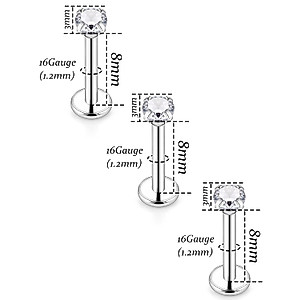 Vsnnsns 16G Lip Rings Stainless Steel Clear Cubic Zirconia Labret Monroe Lip Rings Nail Cartilage Tragus Helix Earrings Studs Ring Medusa Piercing Jewelry for Women Men 8mm