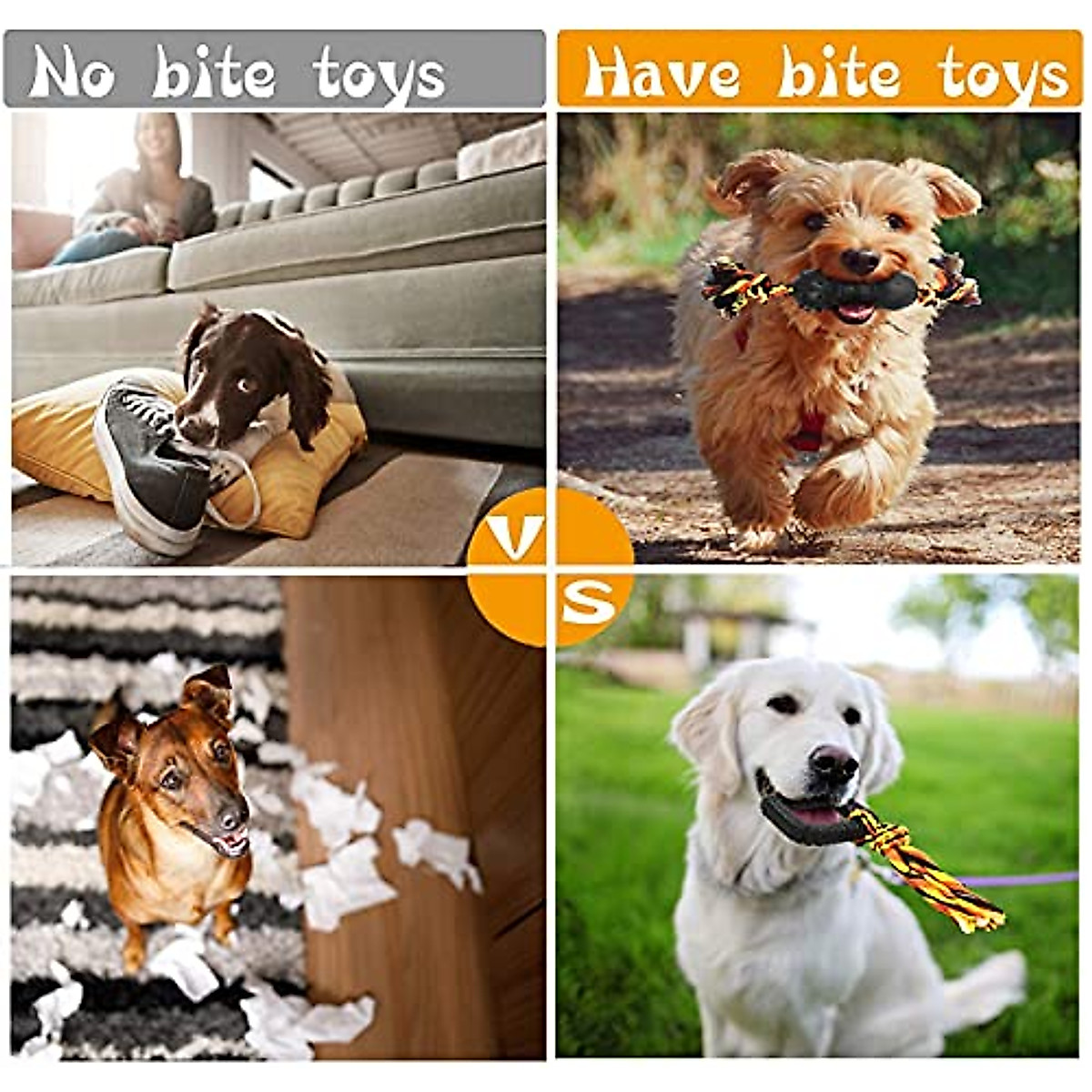 Yipetor Durable Dog Chew Toys 6 Pack, Cotton Rope Rubber Balls Chew Toy, Indestructible, Convex Design for Puppy Small Medium Large Dogs, Tug of War, Fetching, Puppy Teething Toy for Boredom, Gift