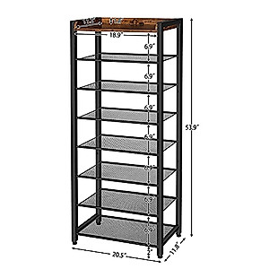HOOBRO 8 Tier Shoe Rack, Narrow Shoe Storage Organizer with 7 Metal Shelves, Saving Space, Stable and Sturdy, Hold 14-21 Pairs of Shoes, for Entryway, Hallway, Living Room, Rustic Brown BF48XJ01