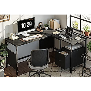CubiCubi L Shaped Desk with Shelves, 59.1 Inch Corner Computer Desk, Home Office Gaming Writing Workstation with Large Non-Woven Drawer, Black