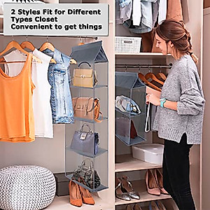 7 Pcs Hanging Purse Organizer for Closet, 3 Pcs 4-Shelf Closet Purse Shelf Hanger and 4 Pcs 2-Shelf Handbag Organizer, Breathable Mesh Purse Storage Organizer Bag Holder for Wall Closet Wardrobe
