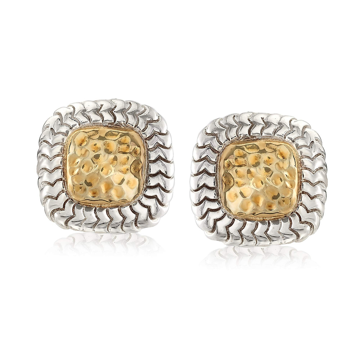 Ross-Simons Sterling Silver and 14kt Yellow Gold Square Earrings