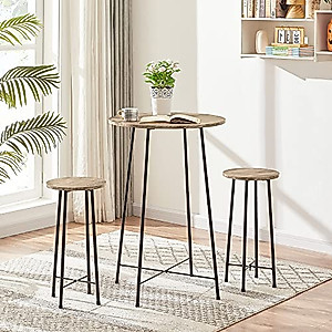 VECELO 3-Piece Table Sets, Round Bistro Pub Furniture and Chairs Set of 2, Counter Height Wood top,Small Spaces Saving for Dining Room Breakfast, Maple