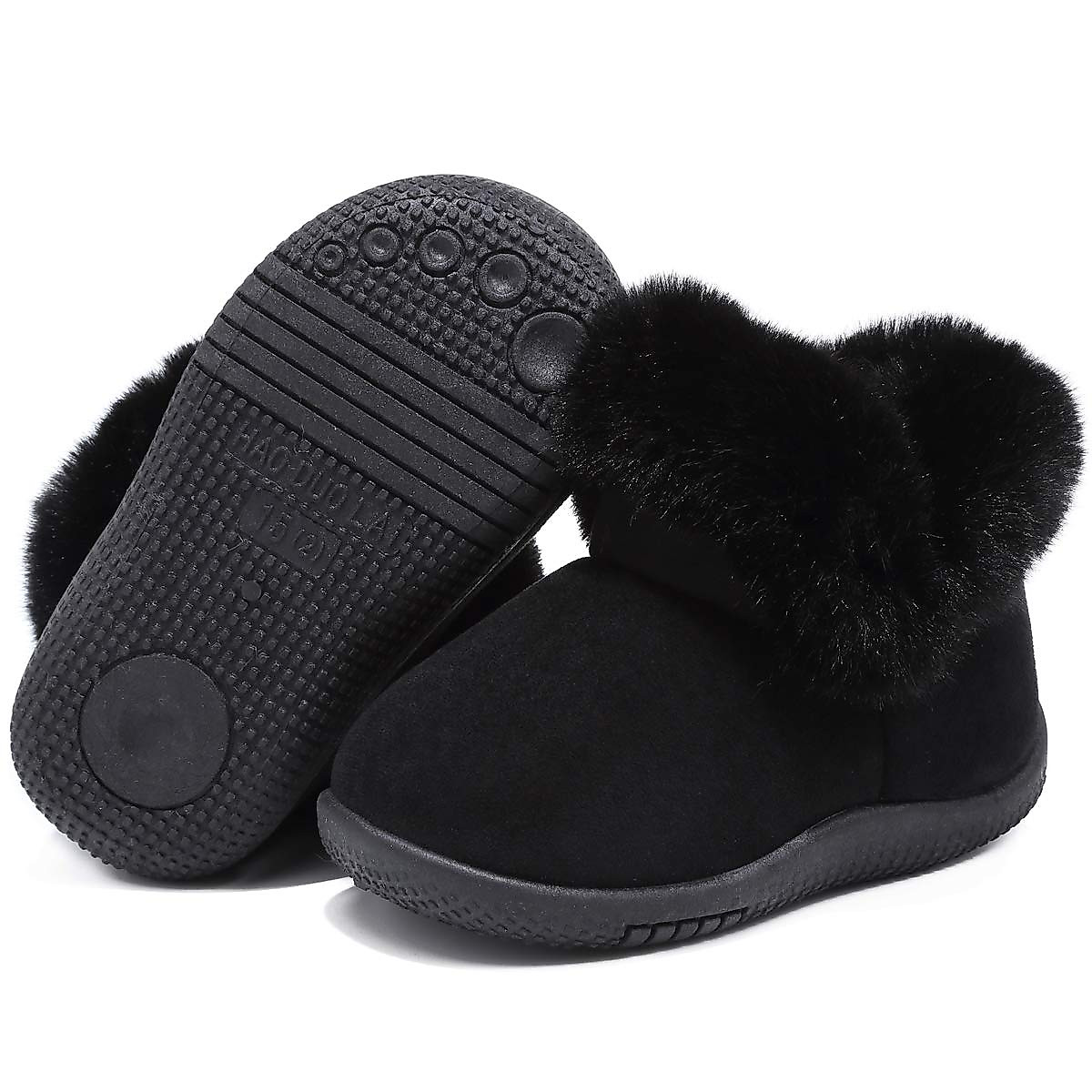 KEESKY Toddler Boots for Girls Suede Warm Fur Lined Ourdoor Footwear Black Size 3.5 M Toddler