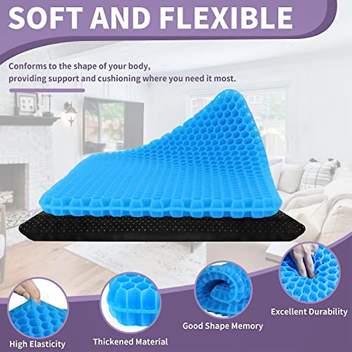 TONOS Enhenced Gel Seat Cushion, Desk Chair Cushion for Long Sitting Sciatica & Back Pain Relief, Soft & Breathable Seat Cushion for Office Chair, Car Seat (Size L- 18 X 17 X 1.5 in)