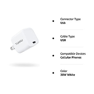 TUNNU 30W USB C Charger Mini GaN PD Fast Charging Block - PPS 33W Wall Power Adapter for Type C Smartphone Tablet - Compatible with Apple iPhone 13/12/Pro iPad Samsung Google Pixel MacBook Air