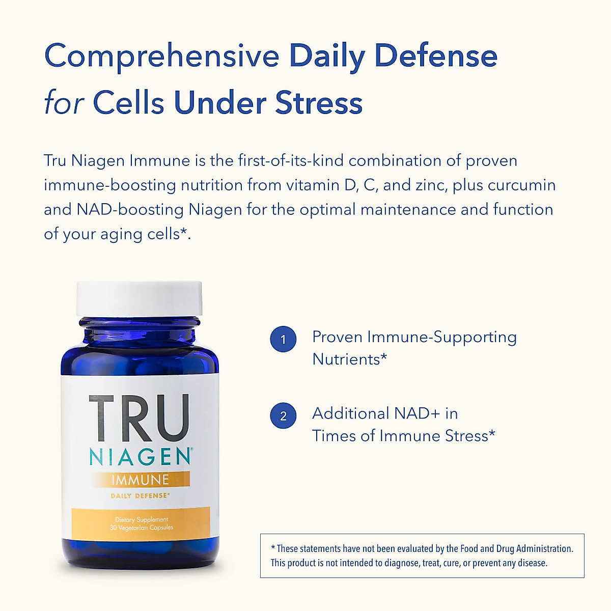 TRU NIAGEN Immune Support Supplement - Daily Defense - Vitamin C from Fermentation, Vegan Vitamin D3 2000 IU, Zinc, Plus Theracurmin (Curcumin) + Multi Award-Winning NAD Boosting Niagen 150mg 30ct