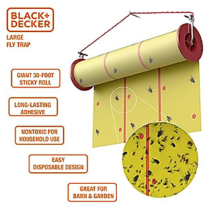 BLACK+DECKER Fly Traps Outdoor & Fruit Fly Traps for Indoors- Hanging Fly Trap Paper Roll- Sticky Glue Paper for Flies, Gnats, Mosquitoes & Other Insects, 30 Foot Roll