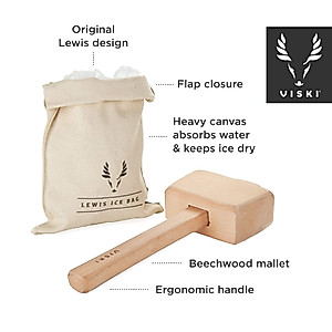 Viski Professional Lewis Bag and Mallet Bartender Kit & Bar Tools Kitchen Accessory 12", Ice Bag & Mallet