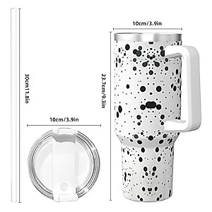 HULIBIN Black And White Dot Print Double Deck Stainless Steel Travel Coffee Cup With Lid 40 Oz Ice Bully Cup
