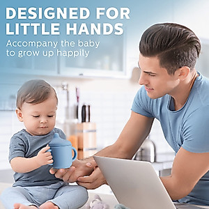 2 Pieces Silicone Sippy Cup Training Cup for Baby 6 months+ Soft Baby Cup with Straw Spill Proof Sippy Cups for Toddlers with Handles and Spout Lid Easy Grip 5oz (Light Pink, Khaki, Cute Style)