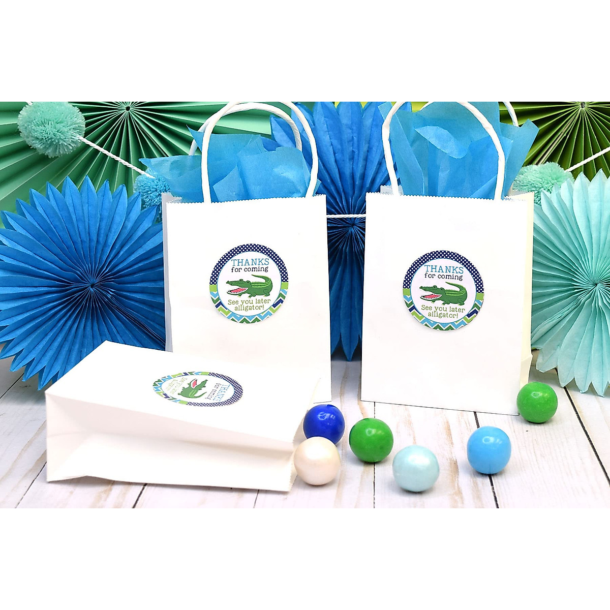 Snappy See You Later Alligator Themed Birthday Thank You Sticker Labels for Boys, 40 2" Party Circle Stickers by AmandaCreation, Great for Party Favors, Envelope Seals & Goodie Bags