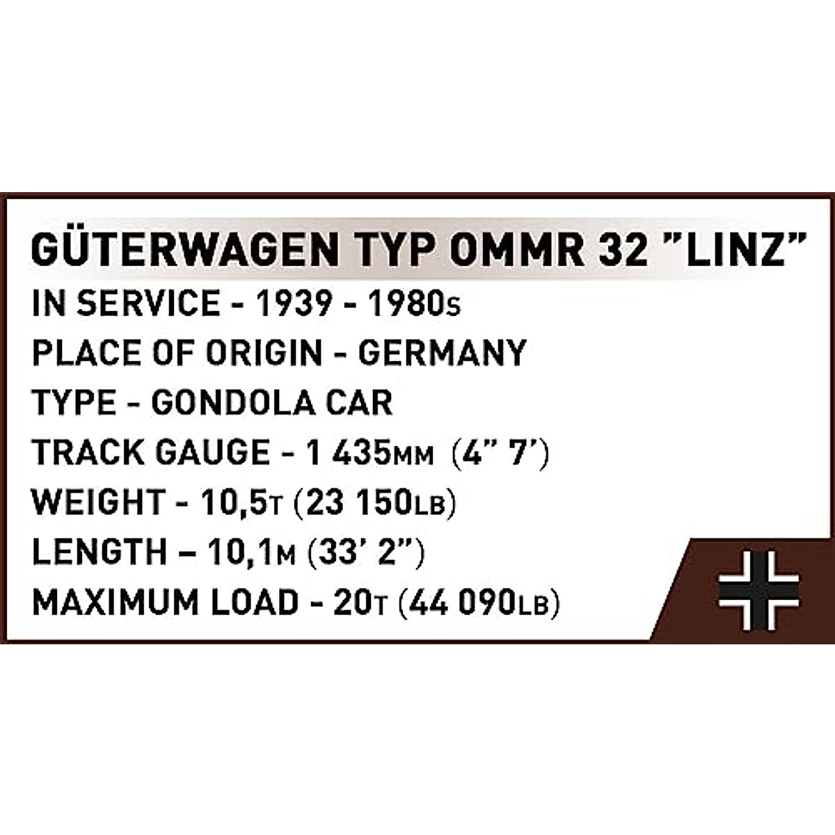 COBI Historical Collection WWII Güterwagen Type Ommr 32 "LINZ Locomotive