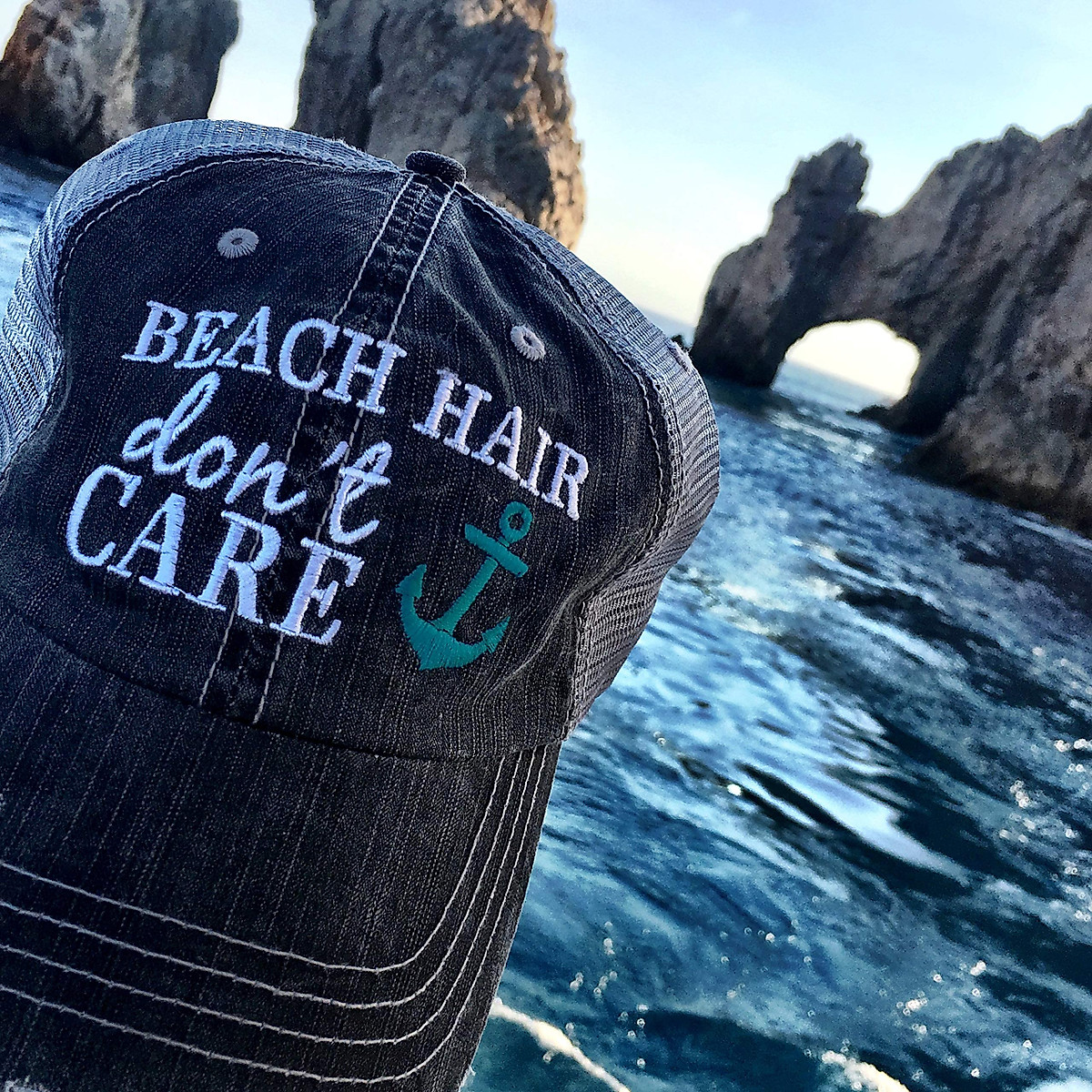 KATYDID Beach Hair Don’t Care Baseball Cap - Trucker Hat for Women - Stylish Cute Beach Hats for Women (Gray Mint)