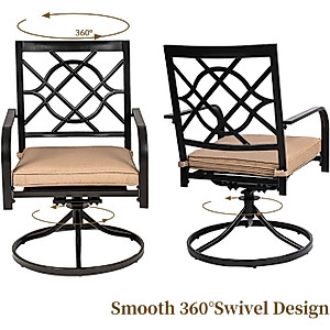 SUNCROWN Outdoor Dining Swivel Chairs Set of 4, Metal Frame Patio Chair Rocker with Brown Cushion for Garden, Bistro, Backyard