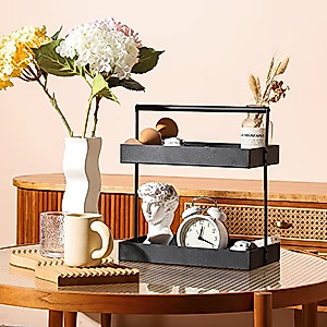 YANBETTER 2 Tier Bathroom Countertop Sink Vanity Trays, Black Makeup Organizer for Bathroom Supplies Kitchen Spice Rack Countertop Storage Shelf Cosmetic Vanity Storage Tray (black2)