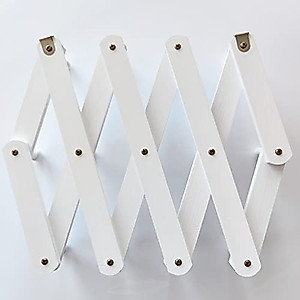 AMAPON Expandable Coat Rack Accordion Wood Wall Hanger 13 Peg Hook Hang Hat Cap Coffee Mug Towels Leash Scarf Umbrella Bag (White)