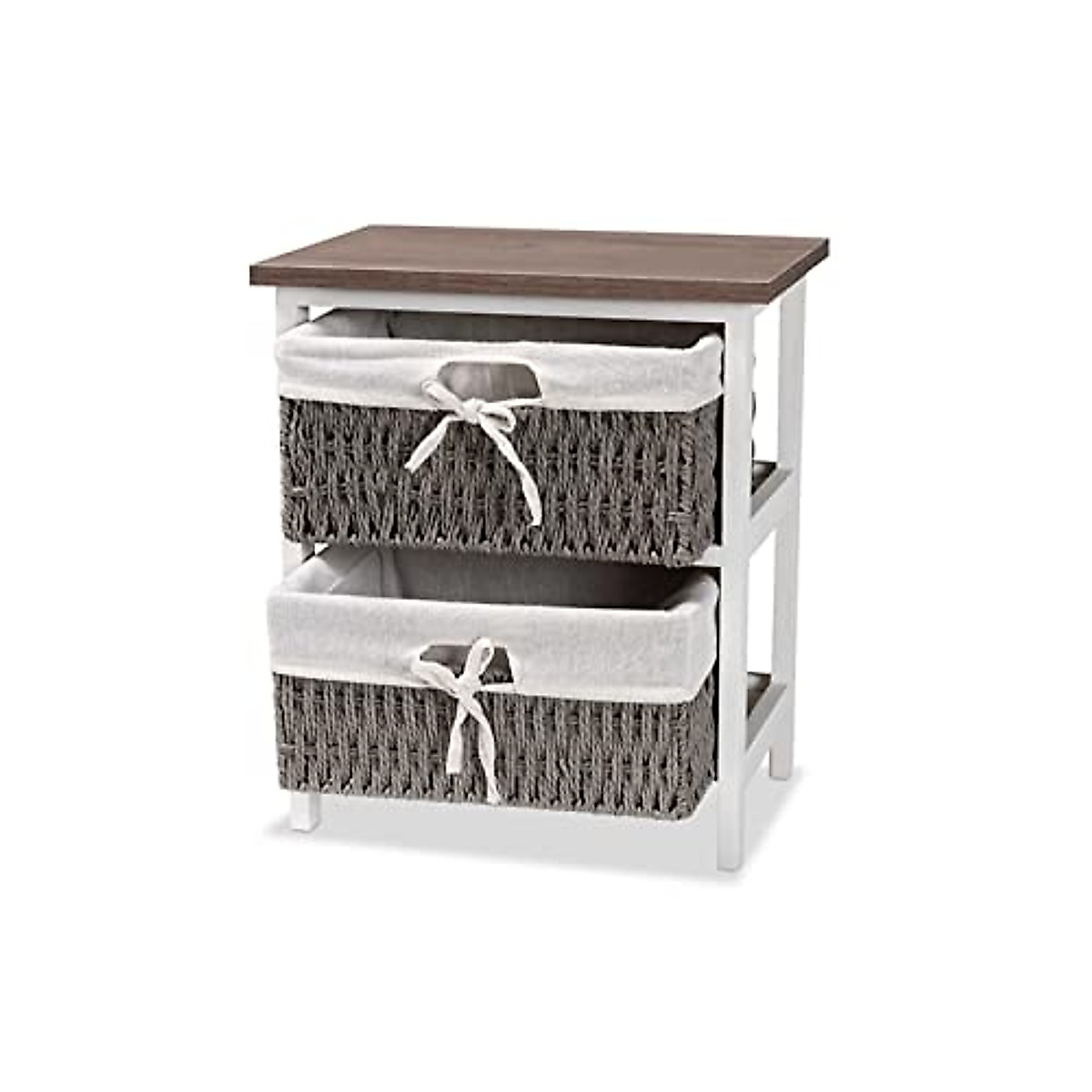 Baxton Studio Terena Modern Transitional Two-Tone Walnut Brown and White Finished Wood 2-Basket Storage Unit