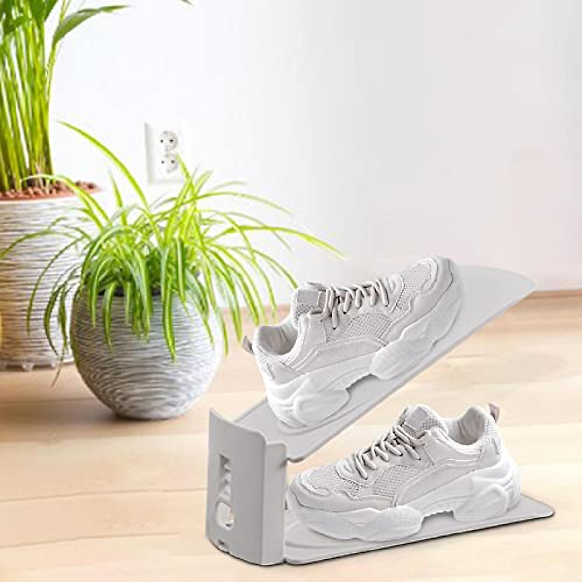 NULYUNZE Double Layer Shoe Slot Organizer - Flexible Built-in Design Shoe Storage Rack - Double Layer Shoe Rack Organizer Holder Dustproof