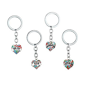 Amosfun 4pcs Mom Big Middle Little Sis Keychain Alloy Heart Shaped Crystal Family Key Rings Bag Hanging Ornament Gift for Mother Daughter Sister